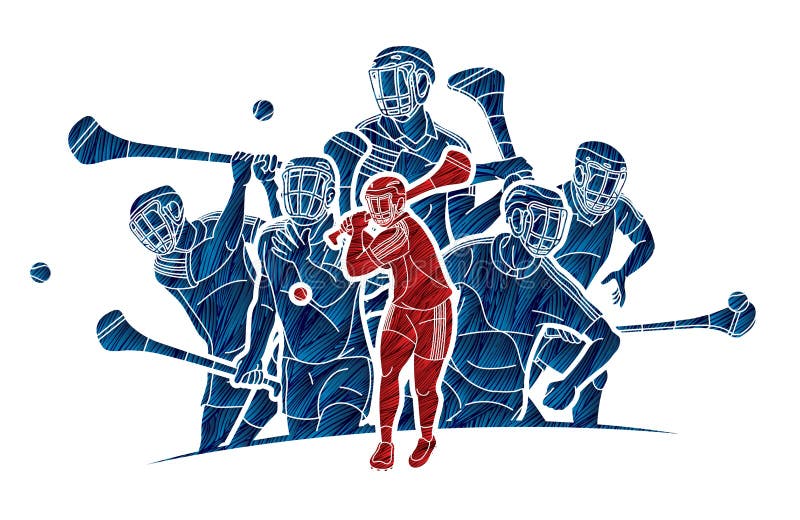 Group of Hurling Sport Players Action. Irish Hurley Sport Cartoon ...