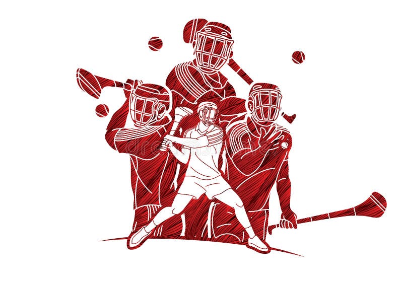 Group of Hurling Sport Players Action. Irish Hurley Sport Cartoon ...