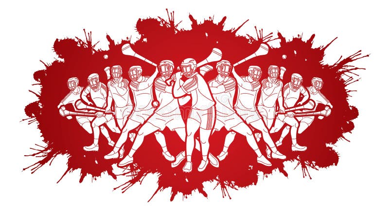 Group of Hurling Sport Players Action. Irish Hurley Sport Cartoon ...