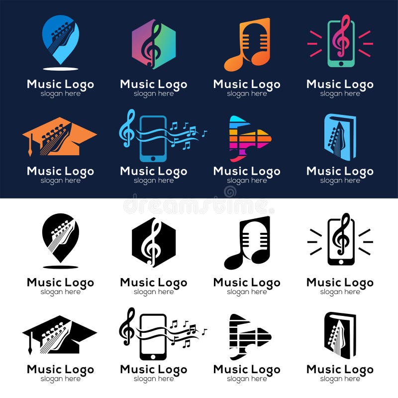 Set of Collection of Music Logos and Emblems. Design Elements Made in ...