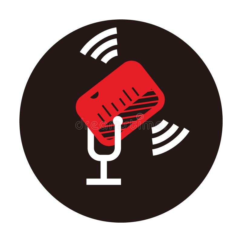 Red and White Podcast Microphone with Connections or Signal Sign for ...
