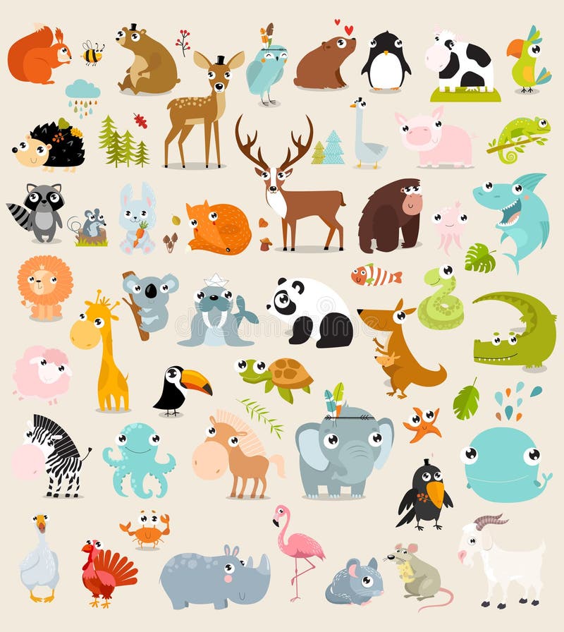 Vector Flat Style Big Set of Animals Isolated Stock Vector ...