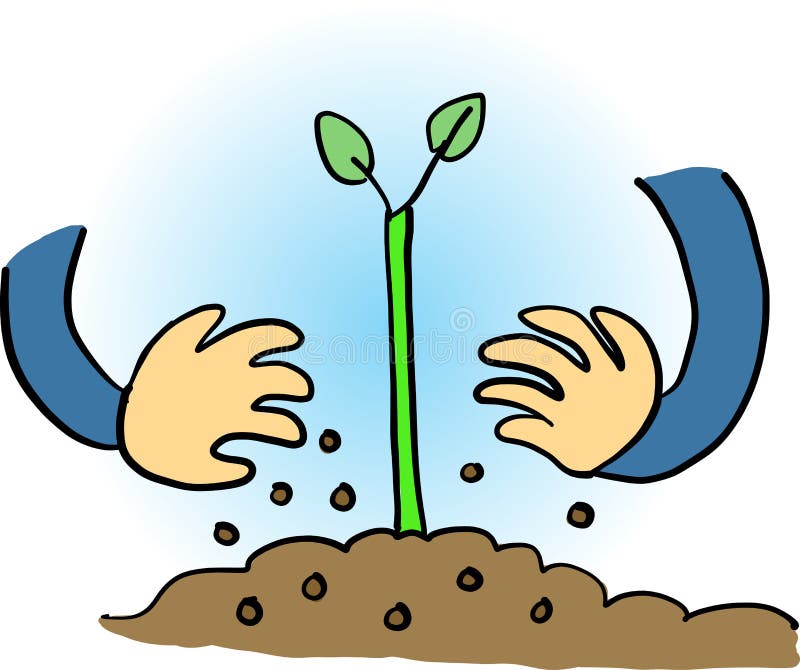 Children`s Drawing of a Hand Planting a Young Plant Stock Vector ...
