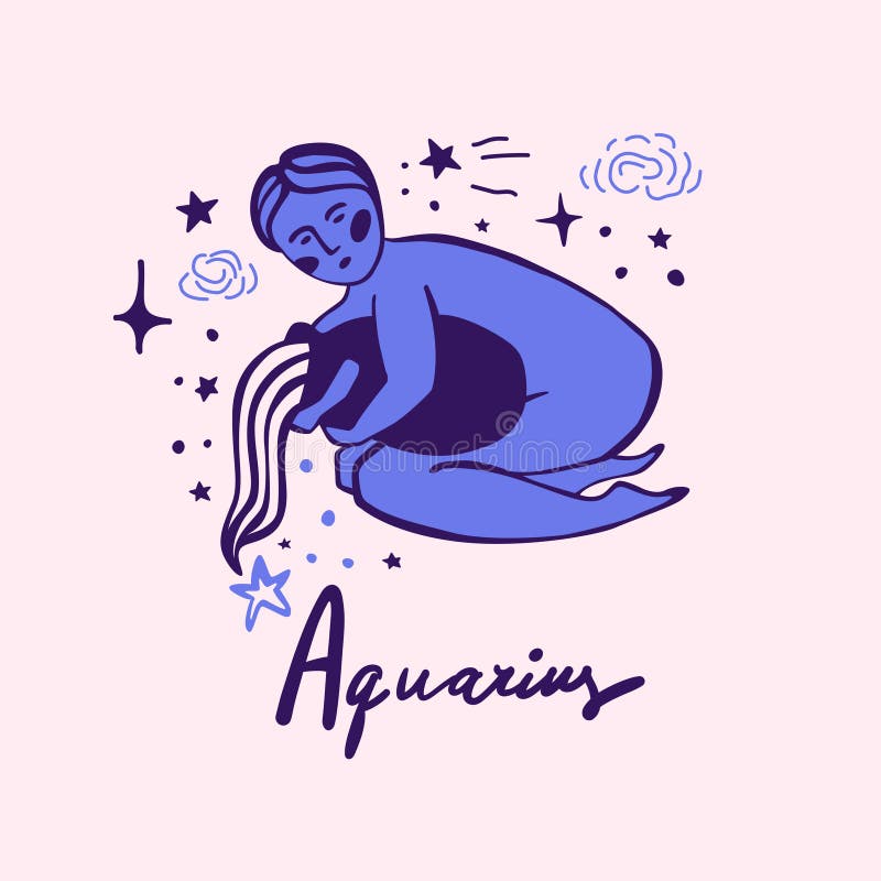 Hand Drawn Vector Zodiac Sign. Aquarius Stock Vector - Illustration of ...