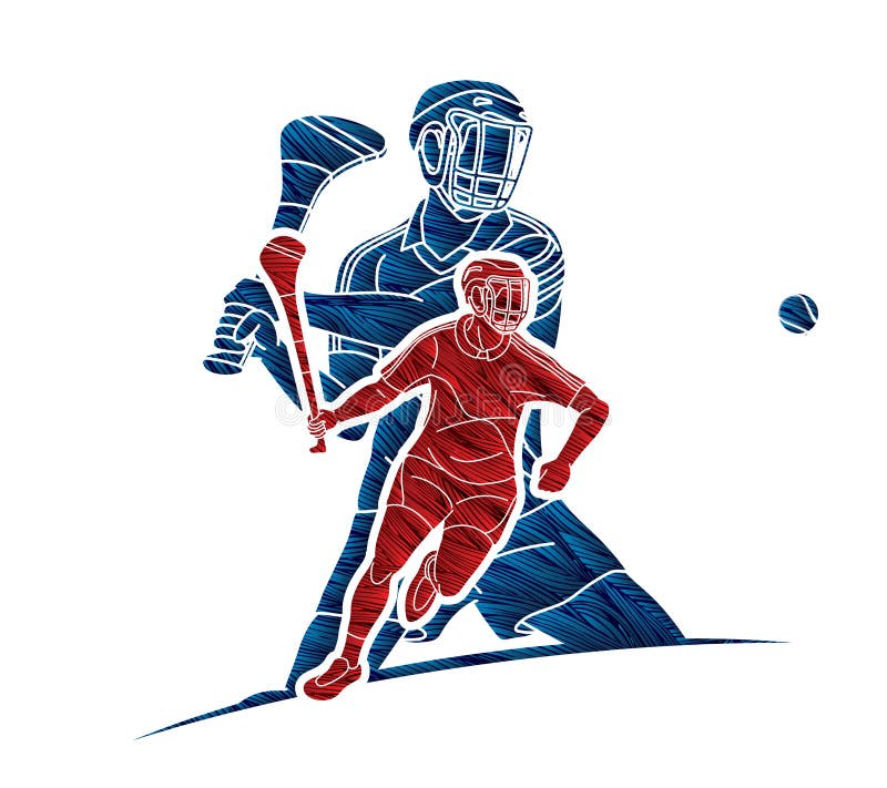 Group of Hurling Sport Players Action. Irish Hurley Sport Cartoon ...
