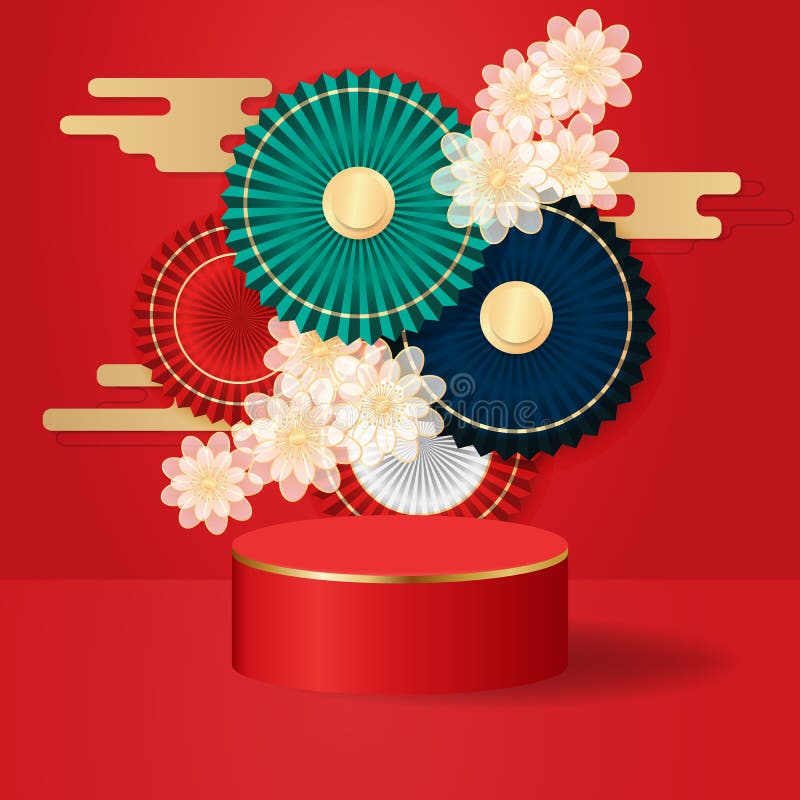 Oriental Chinese Style Display Product Showcase Decorated with Fan and ...