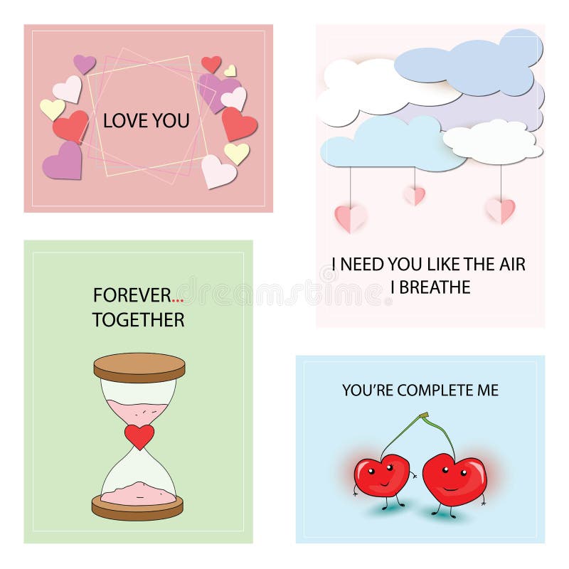Love Postcard Set Design Illustration Stock Vector - Illustration of ...
