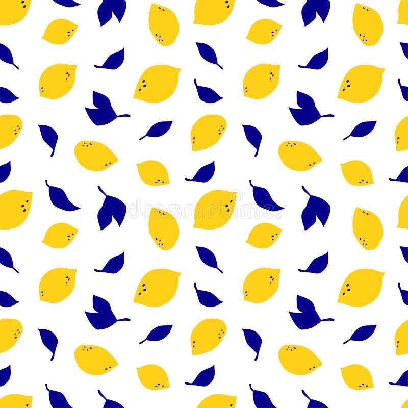 Bright Yellow Lemons with Blue Leaves Seamless Pattern. Stock Vector ...