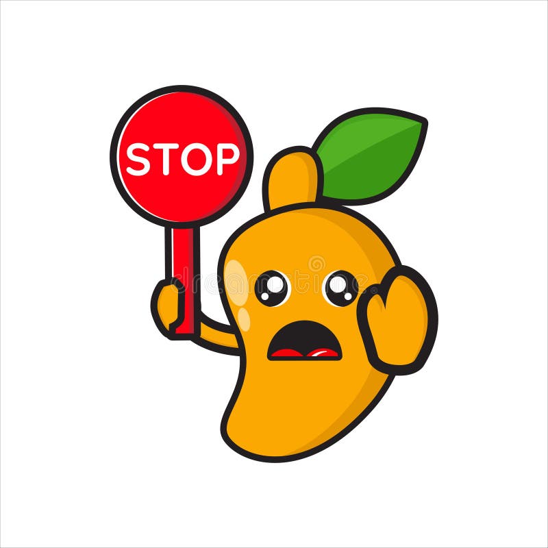 Cute Mascot Mango with a Stop Sign Stock Vector - Illustration of fresh ...