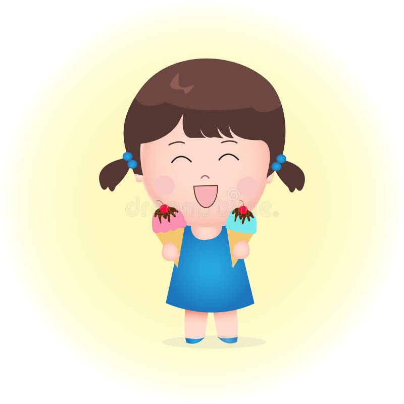 Cute Girl Chibi Happy Holding Double Ice Cream Stock Vector ...