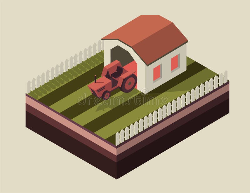 Isometric Vector Element of Farm with Tractor. Stock Vector ...