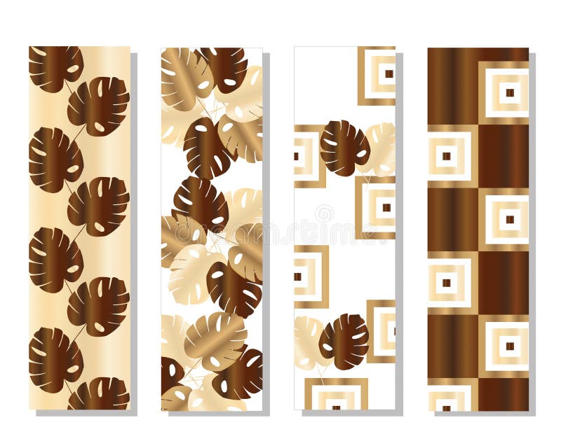 Four Brown Bookmarks Vector Set with Tropical Leaves Stock Vector ...