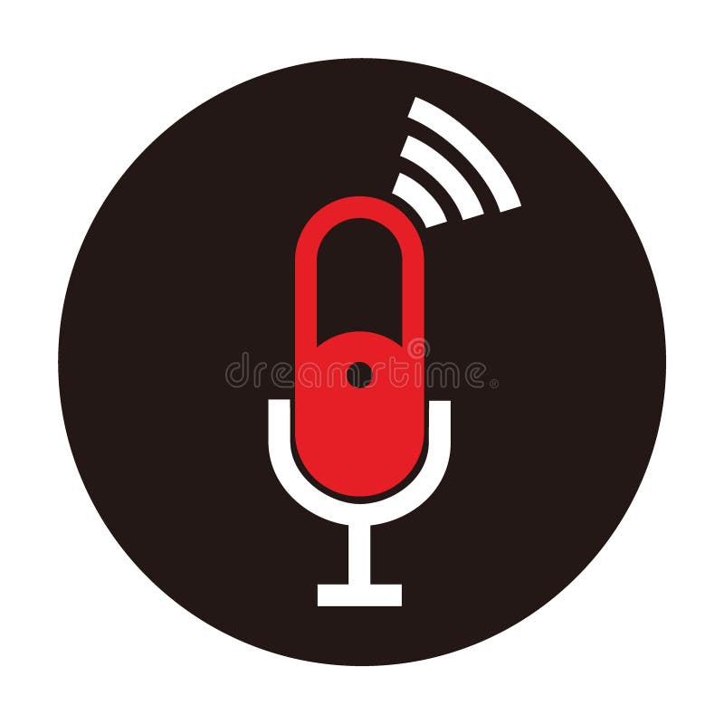 Red and White Connection Microphone Icon Isolated on Black Circle ...