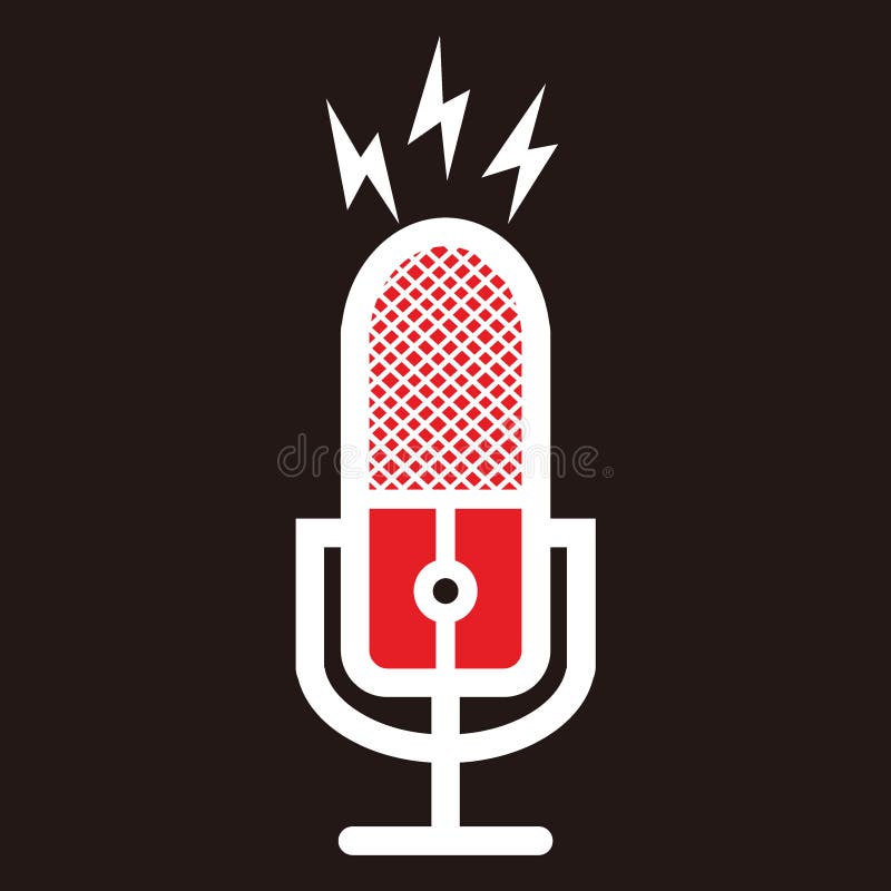 Red and White Podcast Microphone with Lightning Sign for Broadcast ...