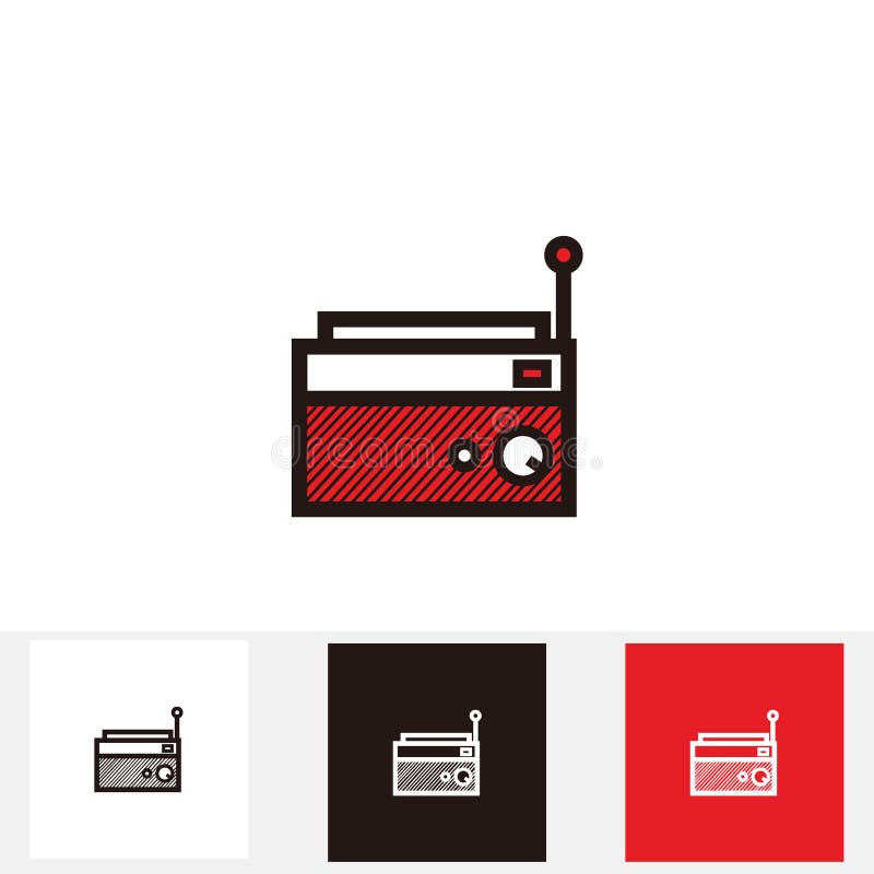 Red Classic Square Radio Style with Antenna - Silhouette Vintage Square ...