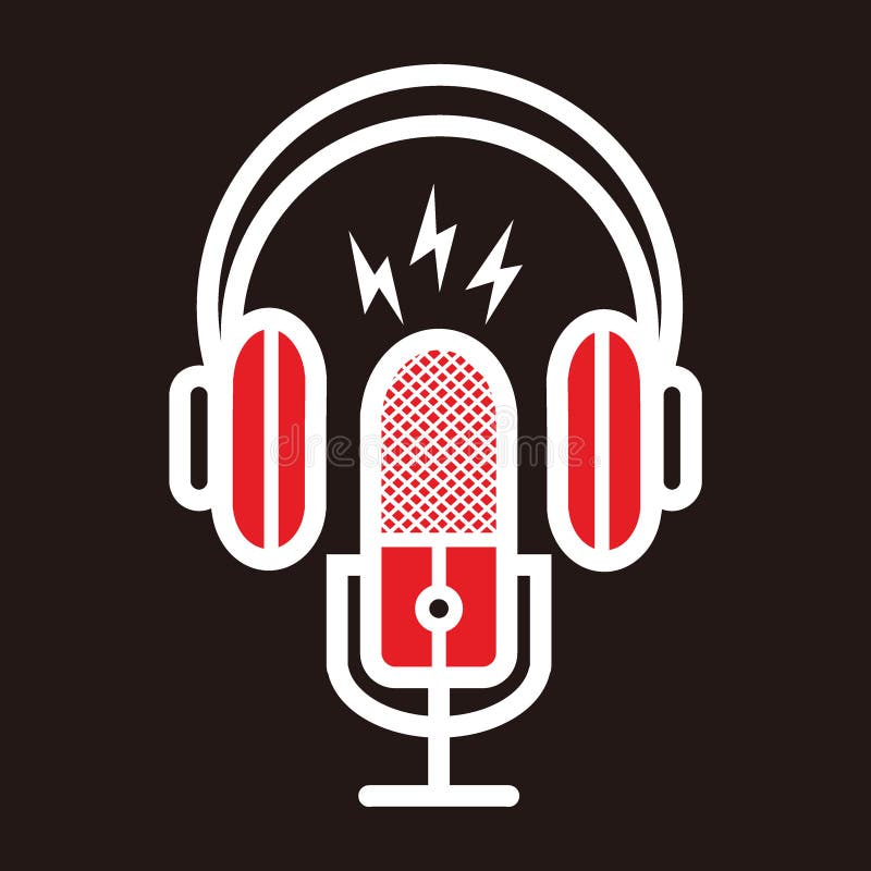 Red and White Illustration Podcast Microphone with Lightning Sign for ...
