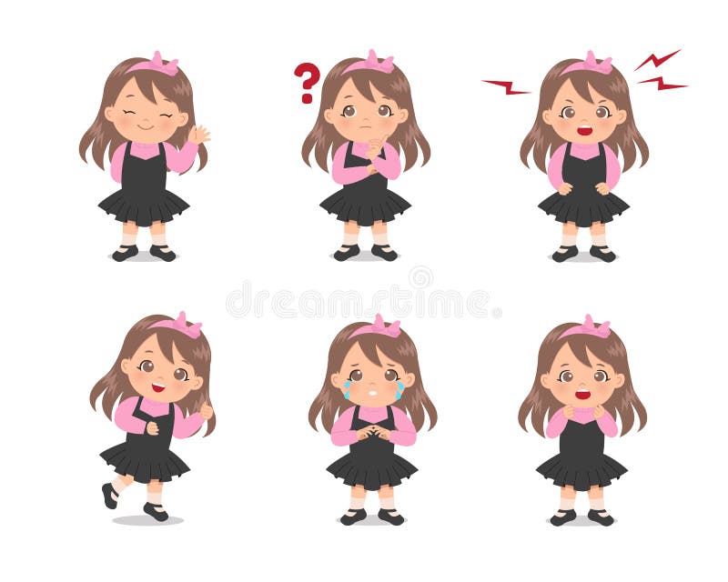 Cute Female Avatar Expressions Bundle. Happy, Thinking, Angry, Mad, Sad ...