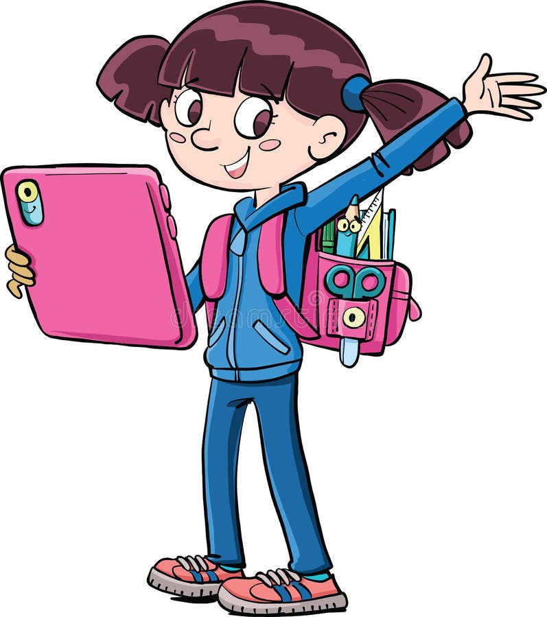 Girl with a Tablet and a Backpack Stock Vector - Illustration of craft ...