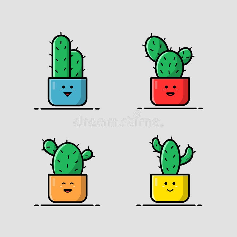 Vector icon of cute cactus stock vector. Illustration of green - 207895318