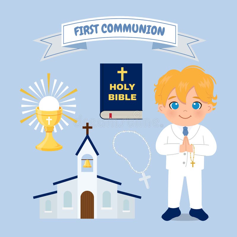 Cute Blonde Boy First Communion Clip Art Bundle Set. Stock Vector ...