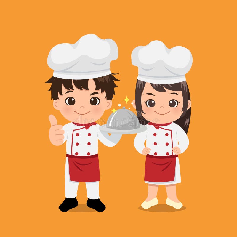 Cute Boy and Girl Chef Standing with Confident Look. Asian Wearing ...
