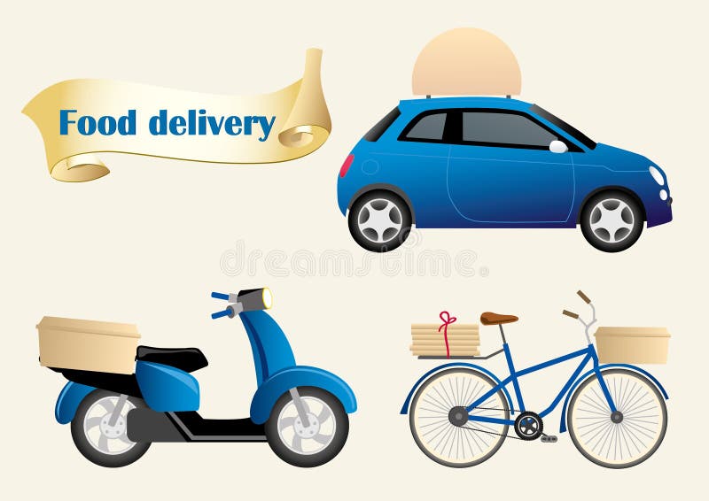 Set of Transportation for Food Delivery Stock Vector - Illustration of ...