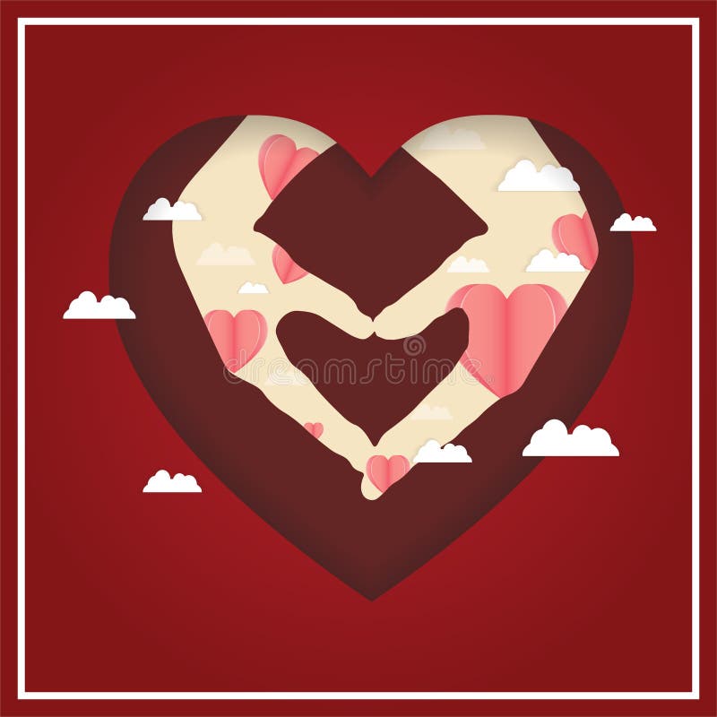 Hand Make a Heart Shape on Red Background Vector Stock Illustration ...