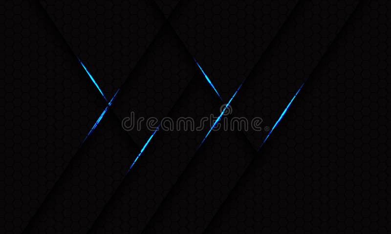 Abstract Blue Light Shadow Line Geometric on Dark Hexagon Mesh Design ...