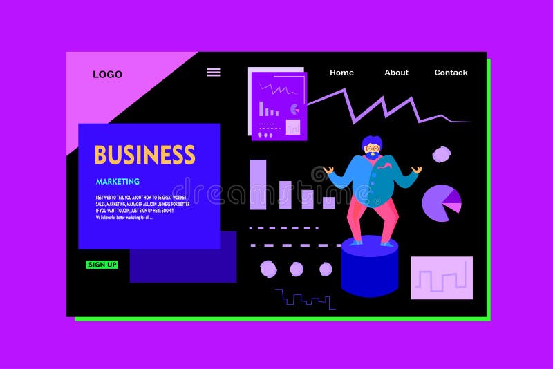 Landing Page of Boss Makes Presentation with Wide Screen Stock Vector ...