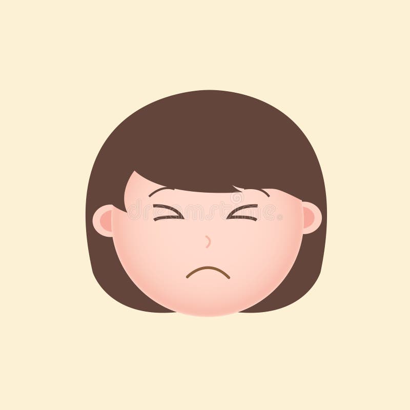 Cute Girl Head Frown Emoji Cartoon Illustration Vector Stock Vector ...