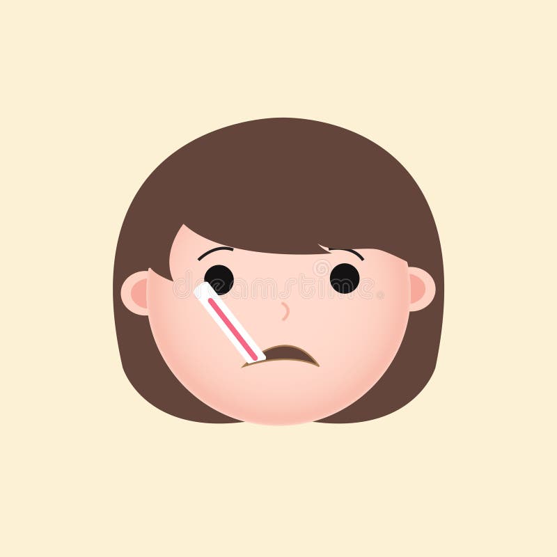 Girl Head Sick with Thermometer Cartoon Illustration Vector Stock ...