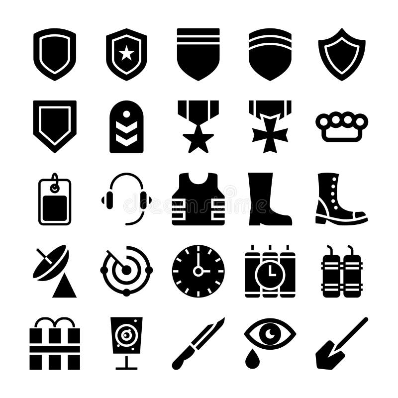 Glyph Icons for Army and Military. Stock Vector - Illustration of kill ...