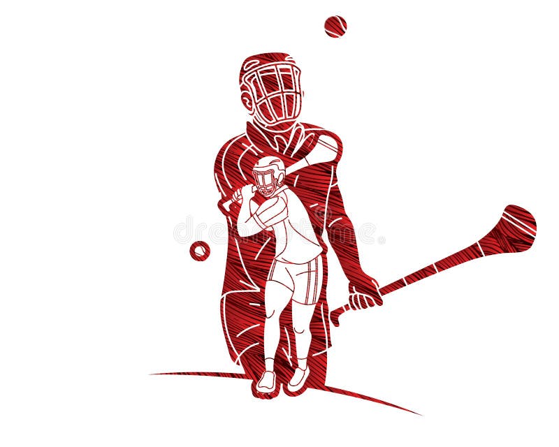 Group of Hurling Sport Players Action. Irish Hurley Sport Cartoon ...