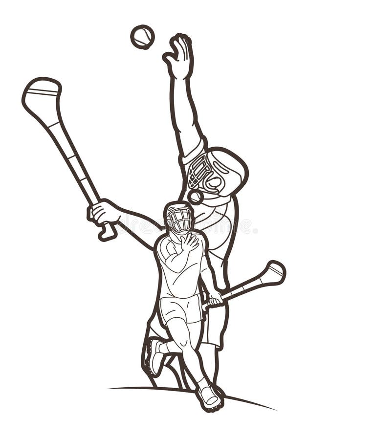 Group of Hurling Sport Players Action. Irish Hurley Sport Cartoon ...