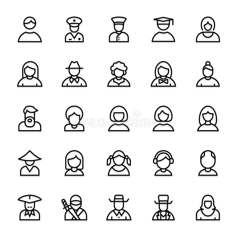 Outline icons for avatar. stock illustration. Illustration of beard ...