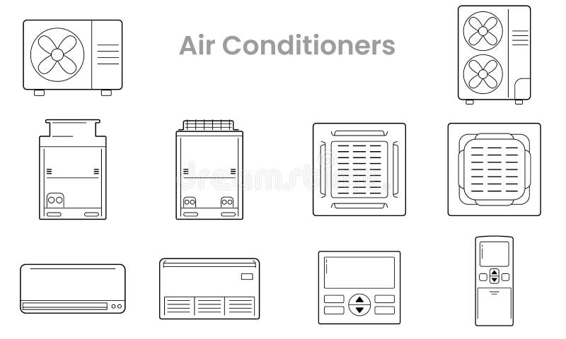 Vector Icons Set of Air Conditioners Module in Various Type Stock ...