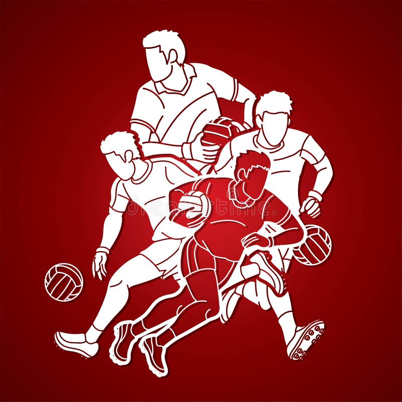 Group of Gaelic Football Men Players Action Cartoon Graphic Vector ...