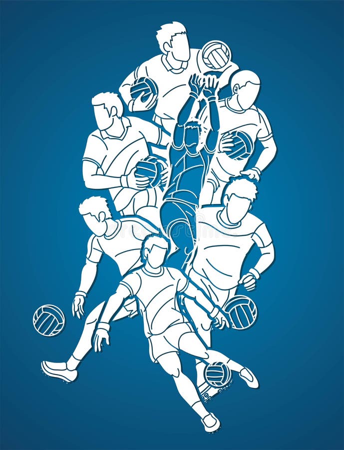Group of Gaelic Football Men Players Action Cartoon Graphic Vector ...