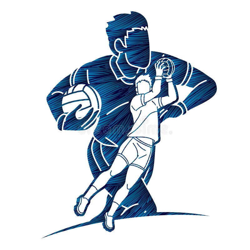Group of Gaelic Football Men Players Action Cartoon Graphic Vector ...