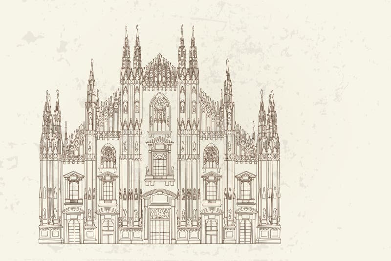 Duomo Cathedral in Milan, Italy. Hand Drawn Sketch of Italian Famous ...