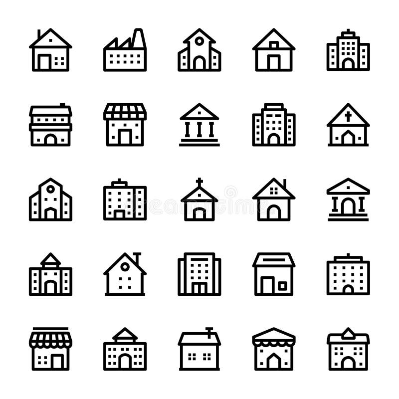 Black Outline Icons for Building. Stock Illustration - Illustration of ...