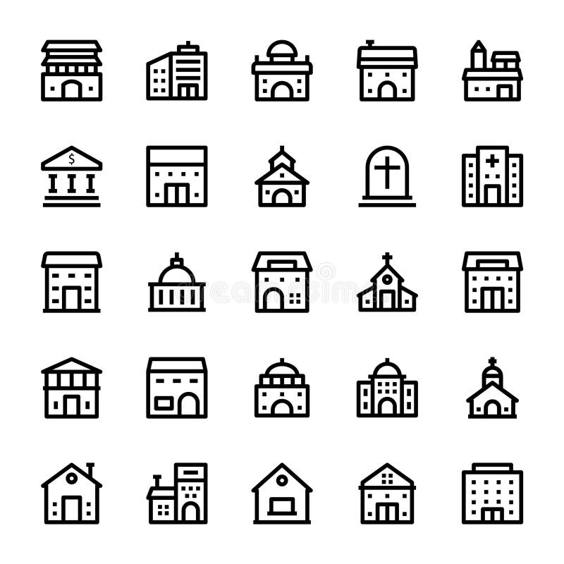 Black Outline Icons for Building. Stock Illustration - Illustration of ...