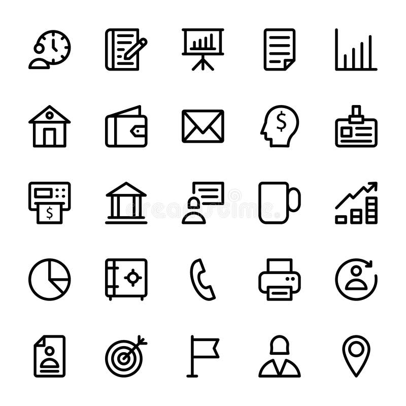 Black Outline Icons for Business. Stock Illustration - Illustration of ...
