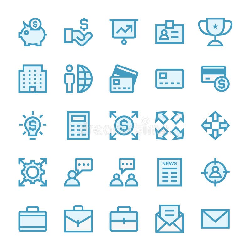 Filled Blue Outline Icons for Business Management and Growth. Stock ...