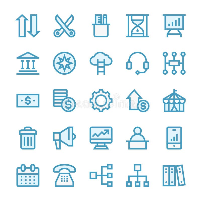 Filled Blue Outline Icons for Business Management and Growth. Stock ...