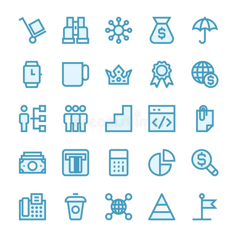 Filled Blue Outline Icons for Business Management and Growth. Stock ...