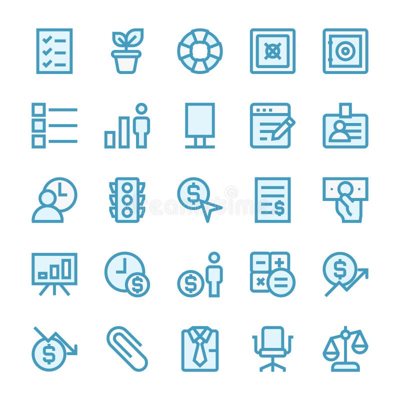 Filled Blue Outline Icons for Business Management and Growth. Stock ...