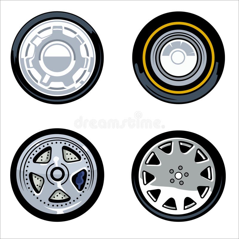 This Set of Car Wheel Vectors with Detail on a White Background Stock ...
