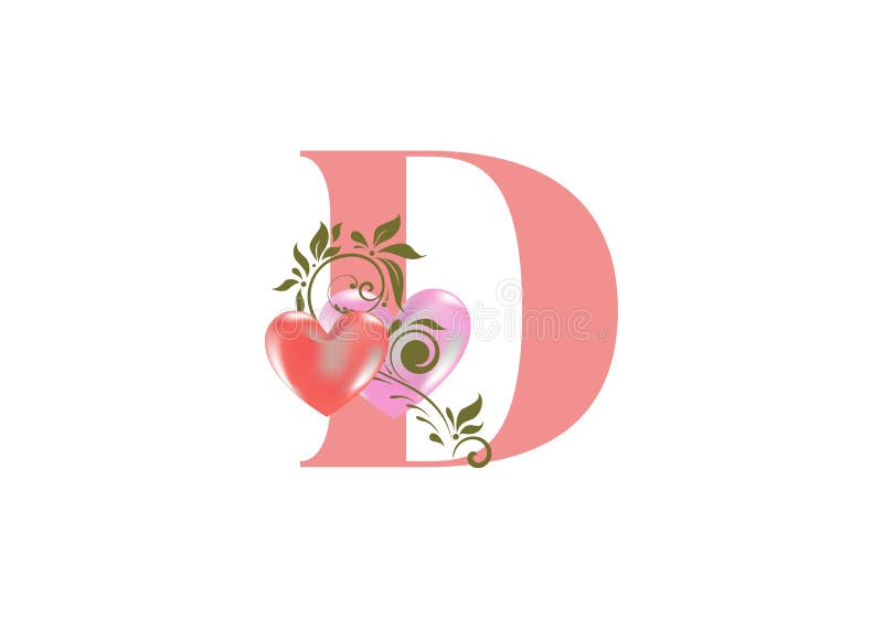 Floral Alphabet, Letter D with Two Hearts. Monogram for Wedding ...