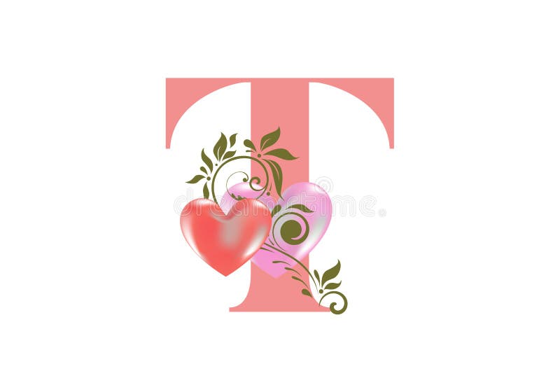 Floral Alphabet, Letter T with Two Hearts. Monogram for Wedding ...